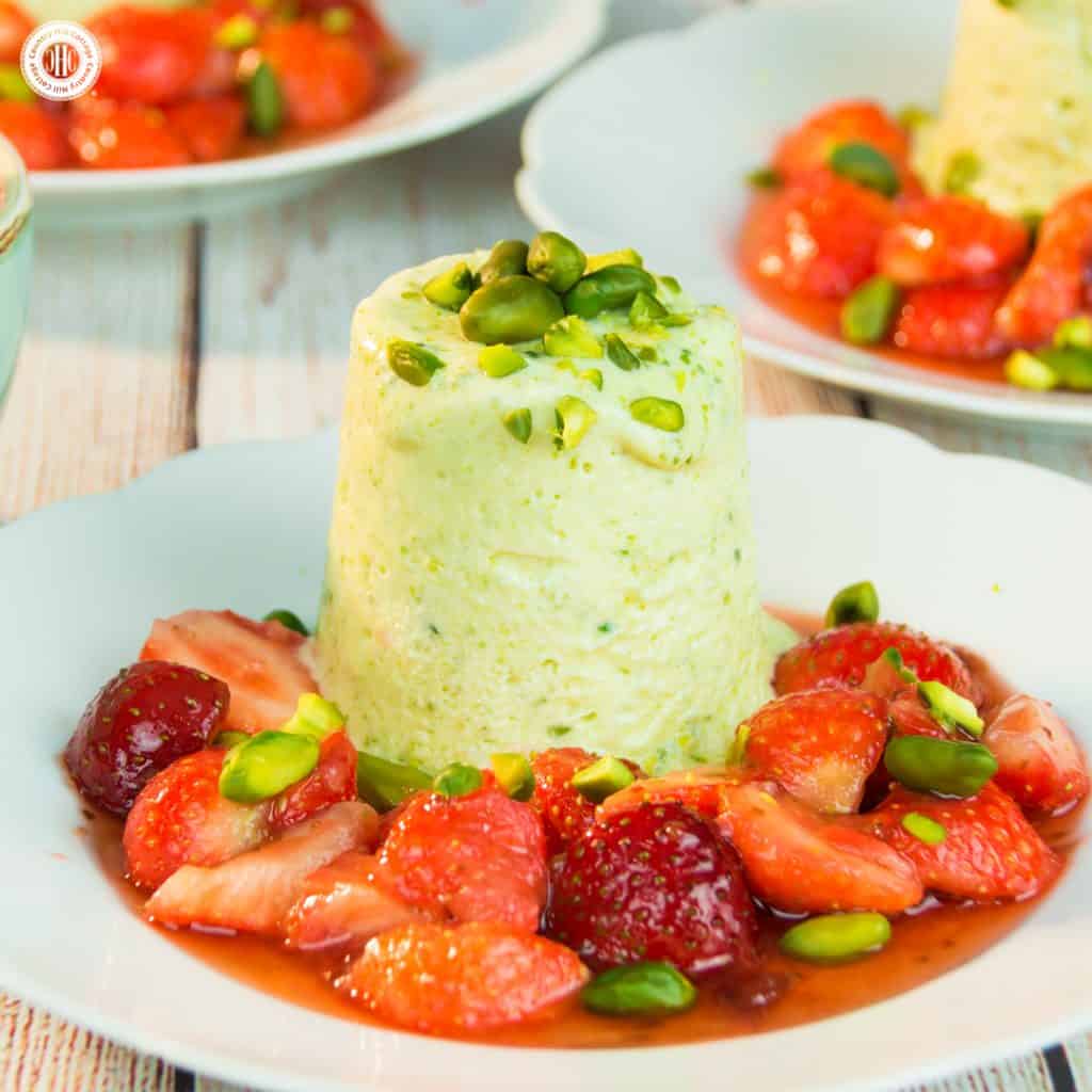 Pistachio Parfait with Strawberry Sauce
