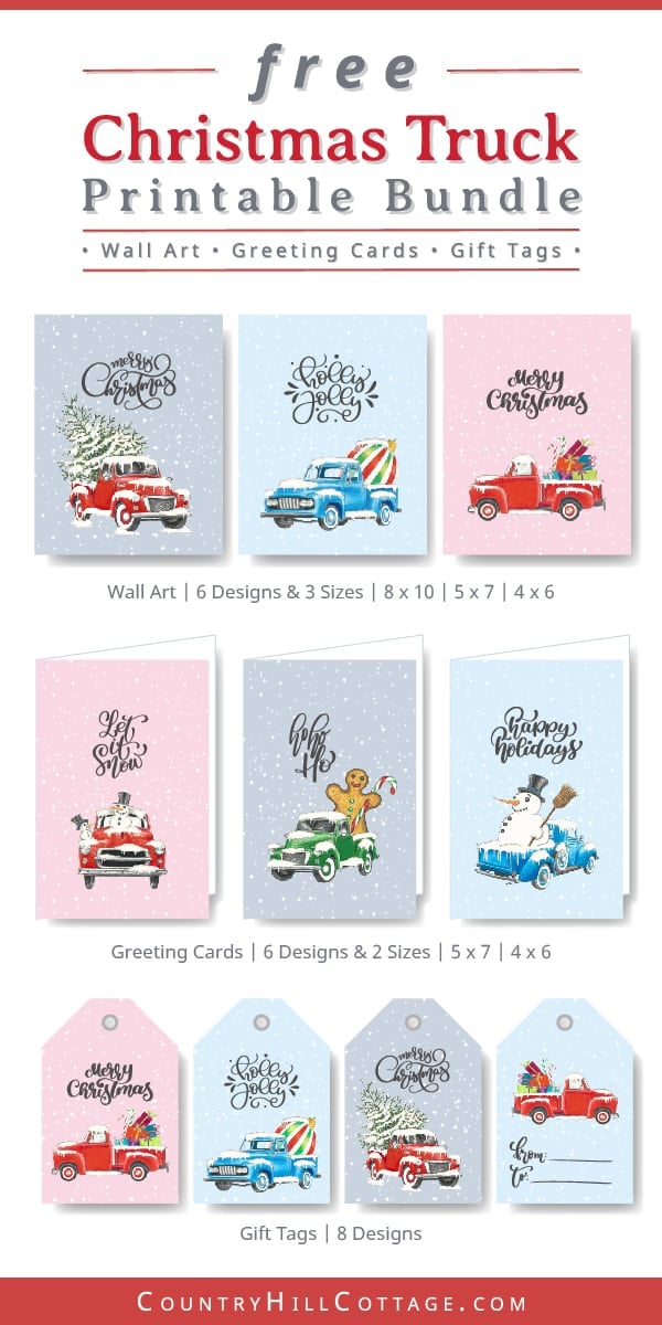 Christmas Truck Free Printable Wall Art, Greeting Cards & Gift Tags