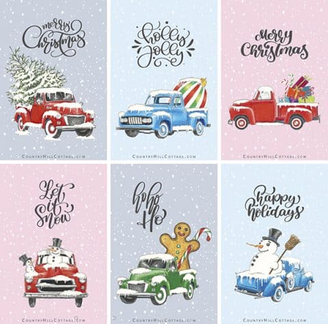 Christmas Truck Free Printable Wall Art, Greeting Cards & Gift Tags