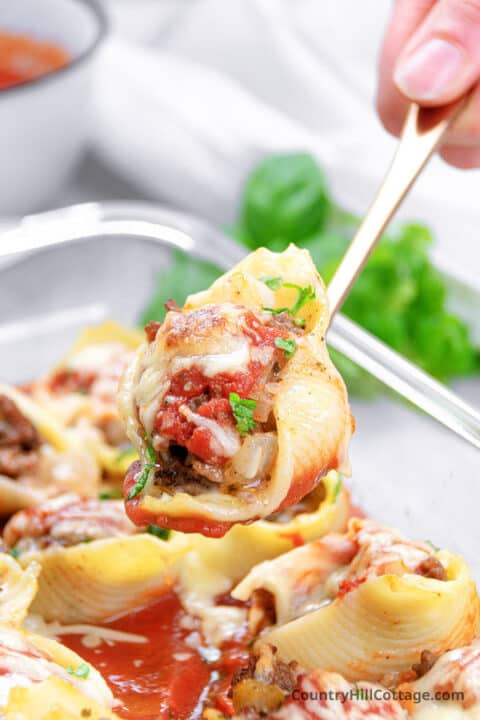 Stuffed Shells With Meat Sauce {Without Ricotta}